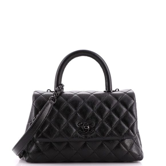 CHANEL | Bags | Chanel So Black Coco Top Handle Bag Quilted Glazed ...